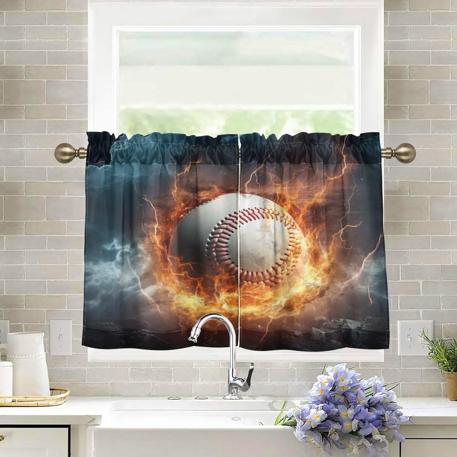 GZHJMY Basketball Painting Half Window Tier Curtains 36 Inch Blackout ...