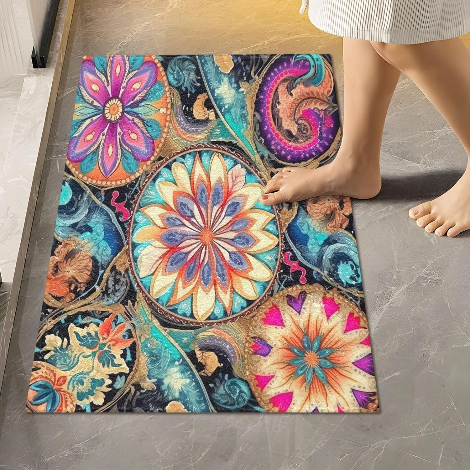 GZHJMY Bathroom Rug Ethnic Print Soft and Absorbent Bathroom Carpet Non ...