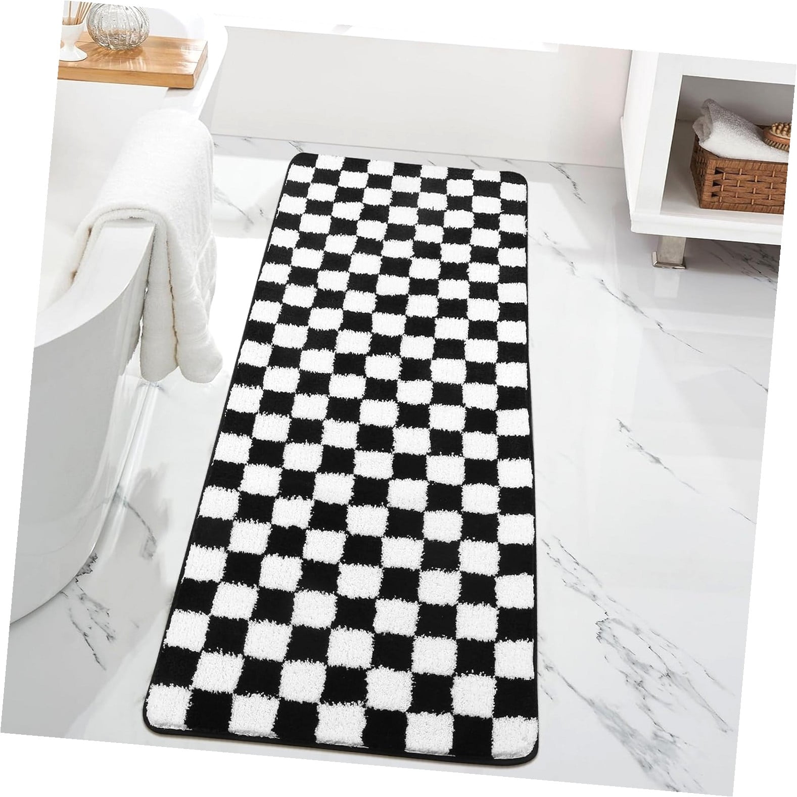 GZHJMY Bathroom Rug Runner, and White Checkered Large Machine Washable ...