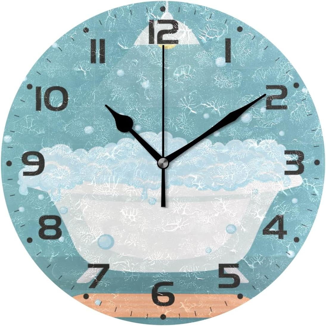 GZHJMY Bathtub with Soap Bubbles Wall Clock, 10" Silent Non Ticking ...