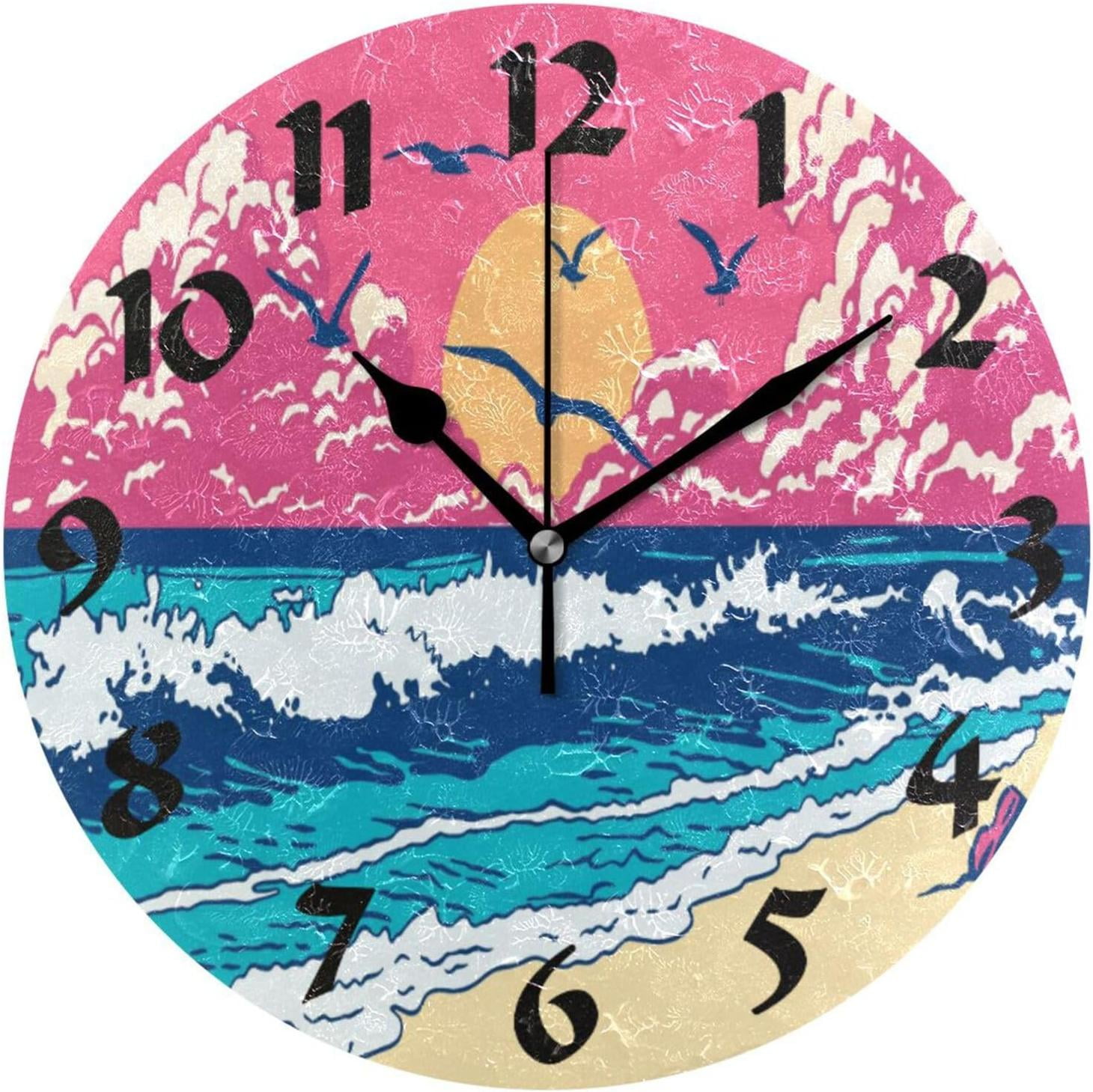 GZHJMY Beach Seagull Round Wall Clock,Silent Non Ticking Battery ...