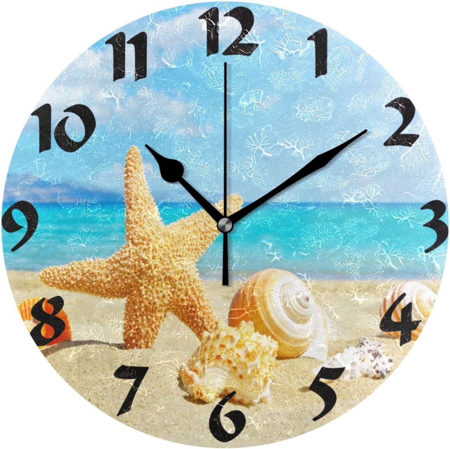 GZHJMY Beach Shell Starfish Wall Clock,Silent Non Ticking 10 Inch ...