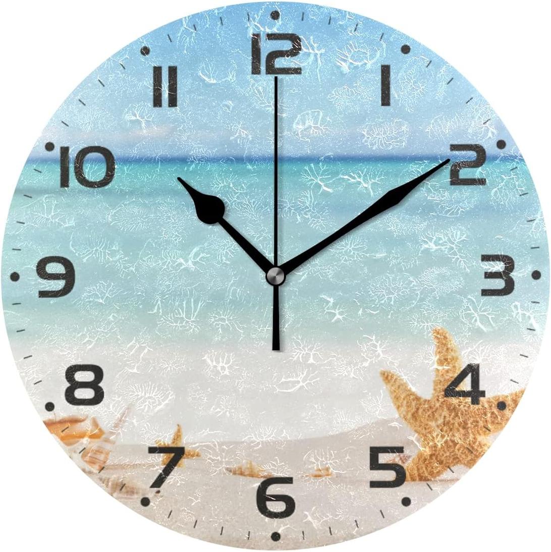 GZHJMY Beach Starfish Seashells Wall Clock, 10" Silent Non Ticking ...