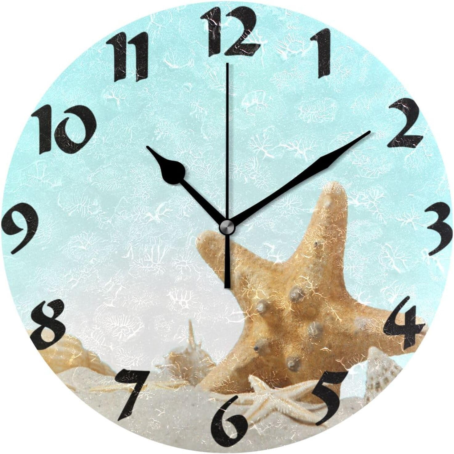 GZHJMY Beach Starfish Wall Clock,Silent Non Ticking 10 Inch Battery ...