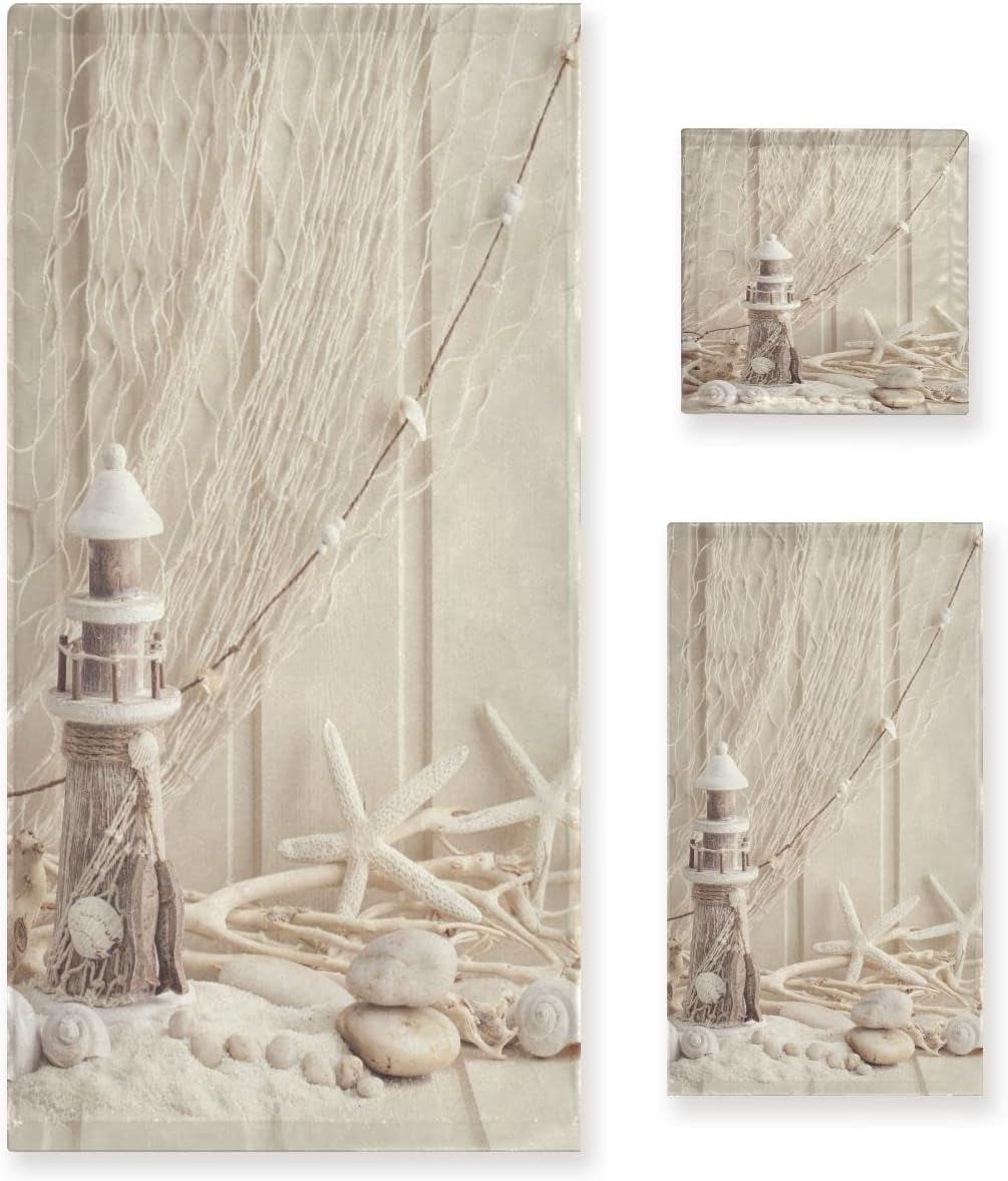 GZHJMY Beach Theme Bath Towels Set Nautical Coastal Seashell Fishing ...
