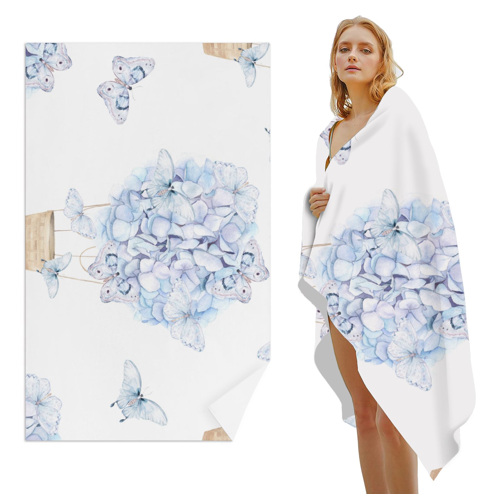 GZHJMY Beach Towel for Women Girls, Hydrangea Balloon and Butterfly ...
