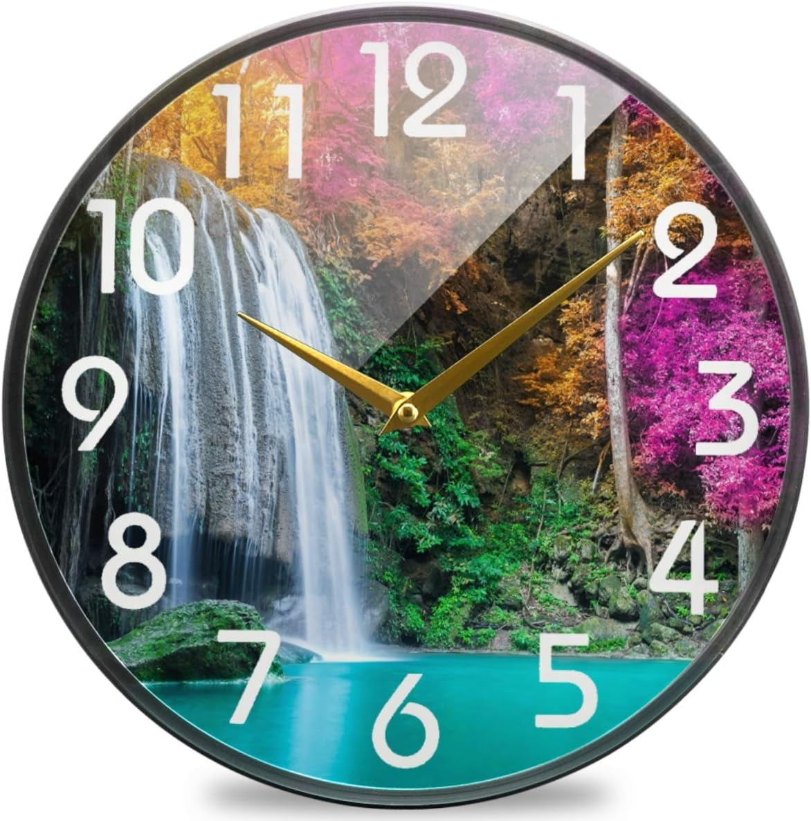 GZHJMY Beautiful Autumn Forest Waterfall Round Wall Clock, 9.5 Inch ...