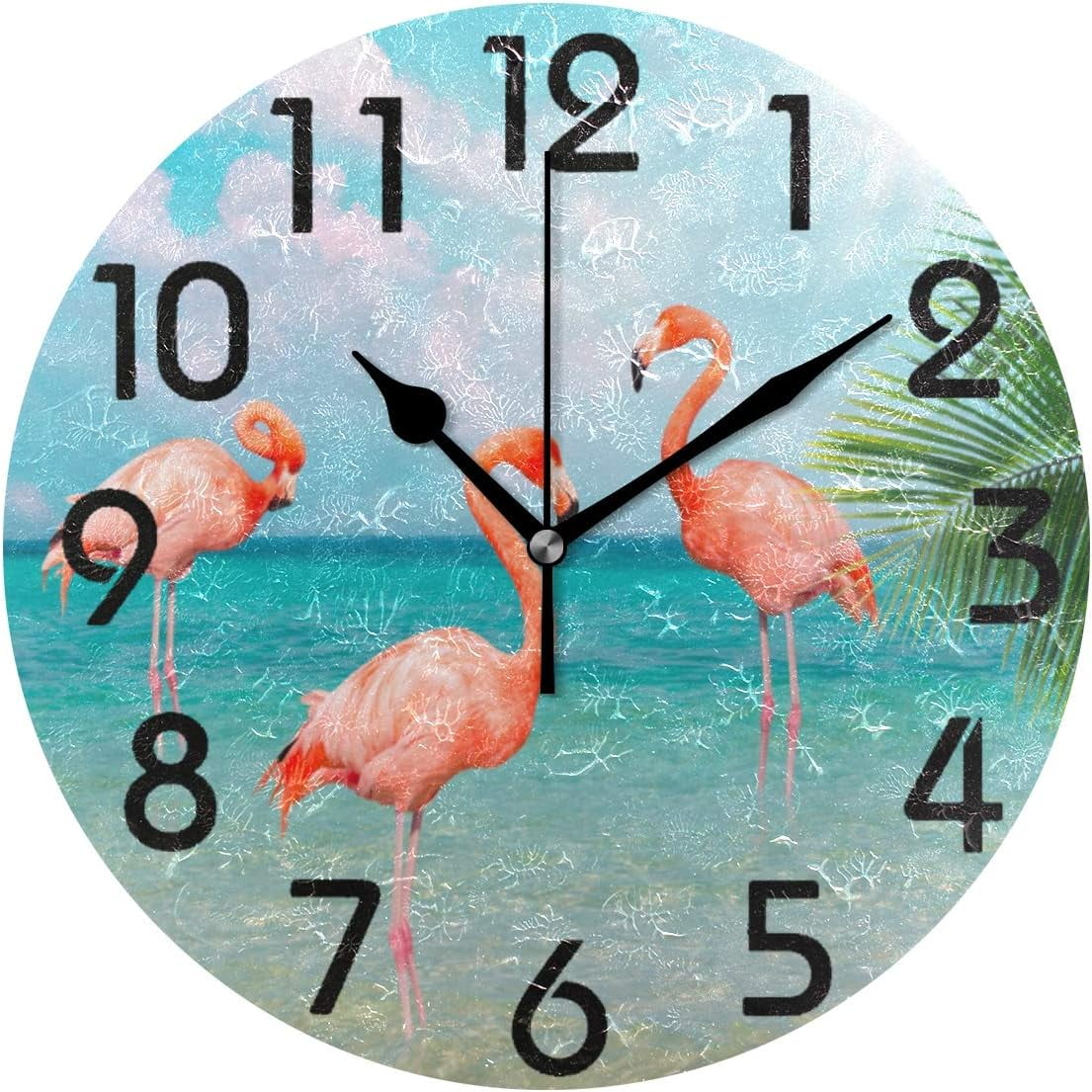 GZHJMY Beautiful Beach Three Pink Flamingo Round Wall Clock, 9.5 Inch ...