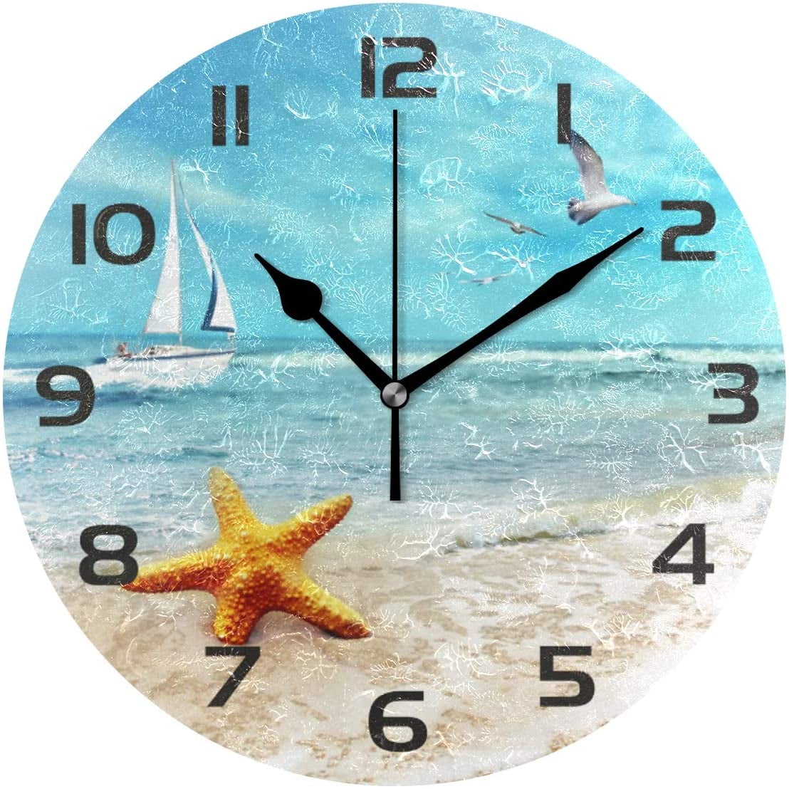 GZHJMY Beautiful Beach Wall Clock Battery Operated Non Ticking, Stylish ...