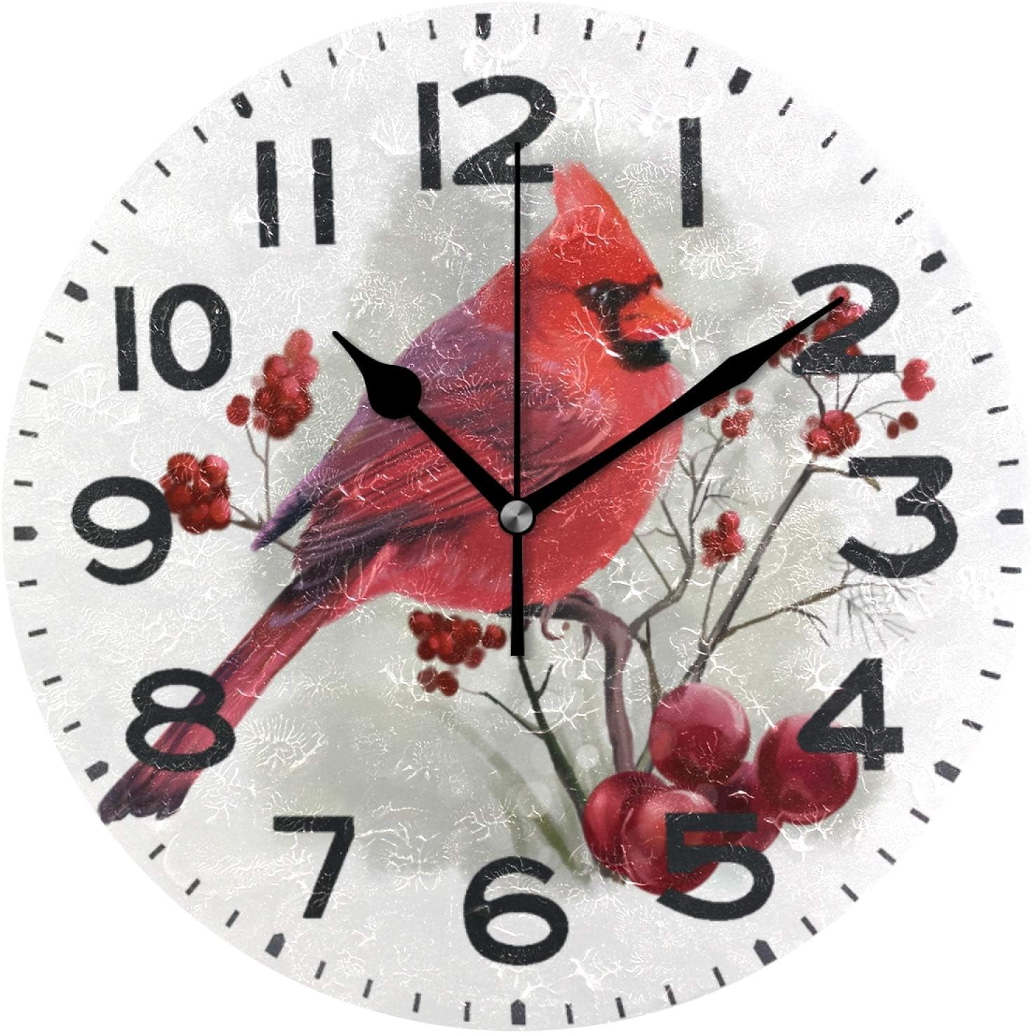 GZHJMY Beautiful Berry Branch Cardinal Christmas Round Wall Clock, 9.5 ...