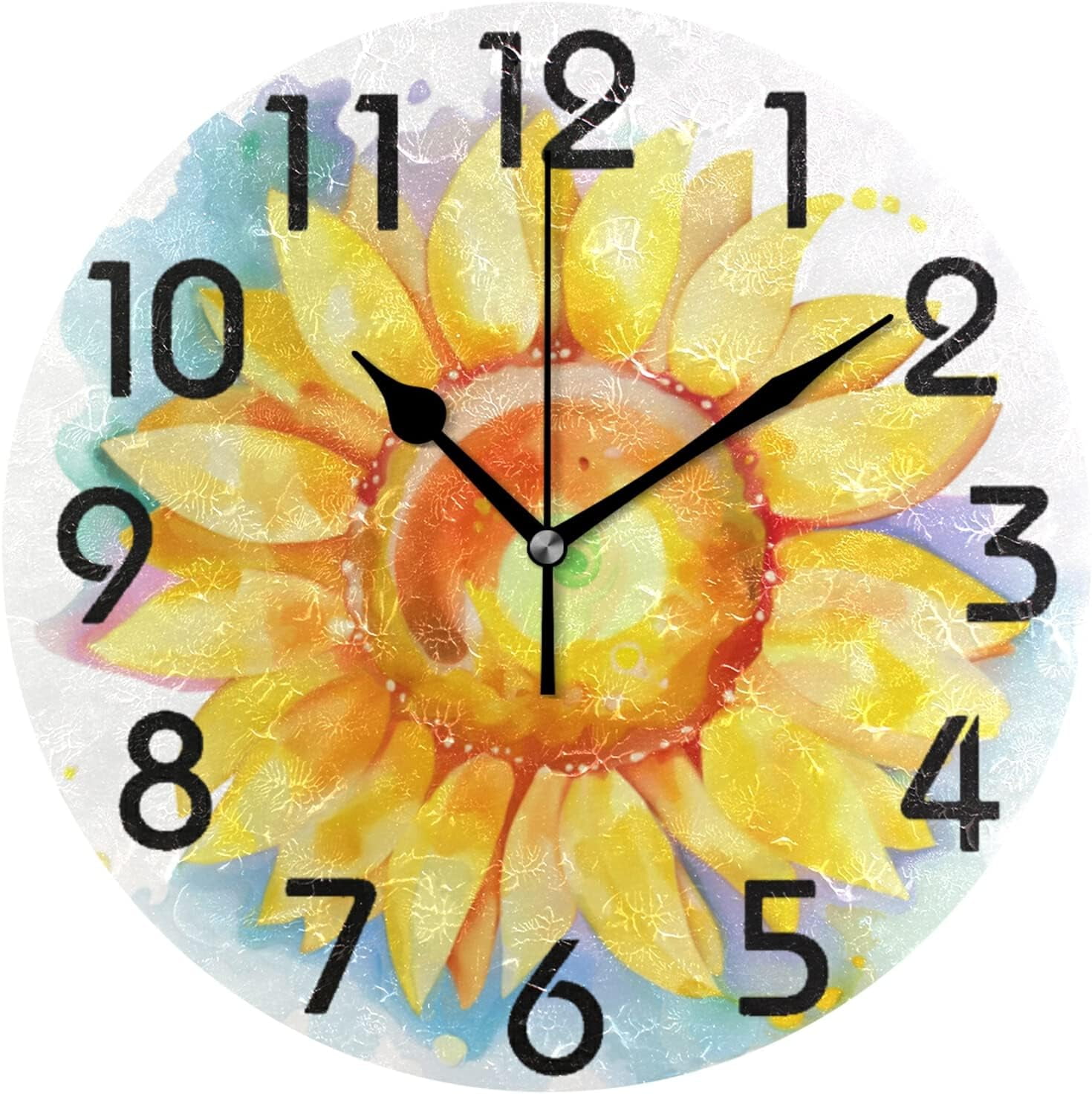 GZHJMY Beautiful Big Sunflower Painting Round Wall Clock, 9.5 Inch ...
