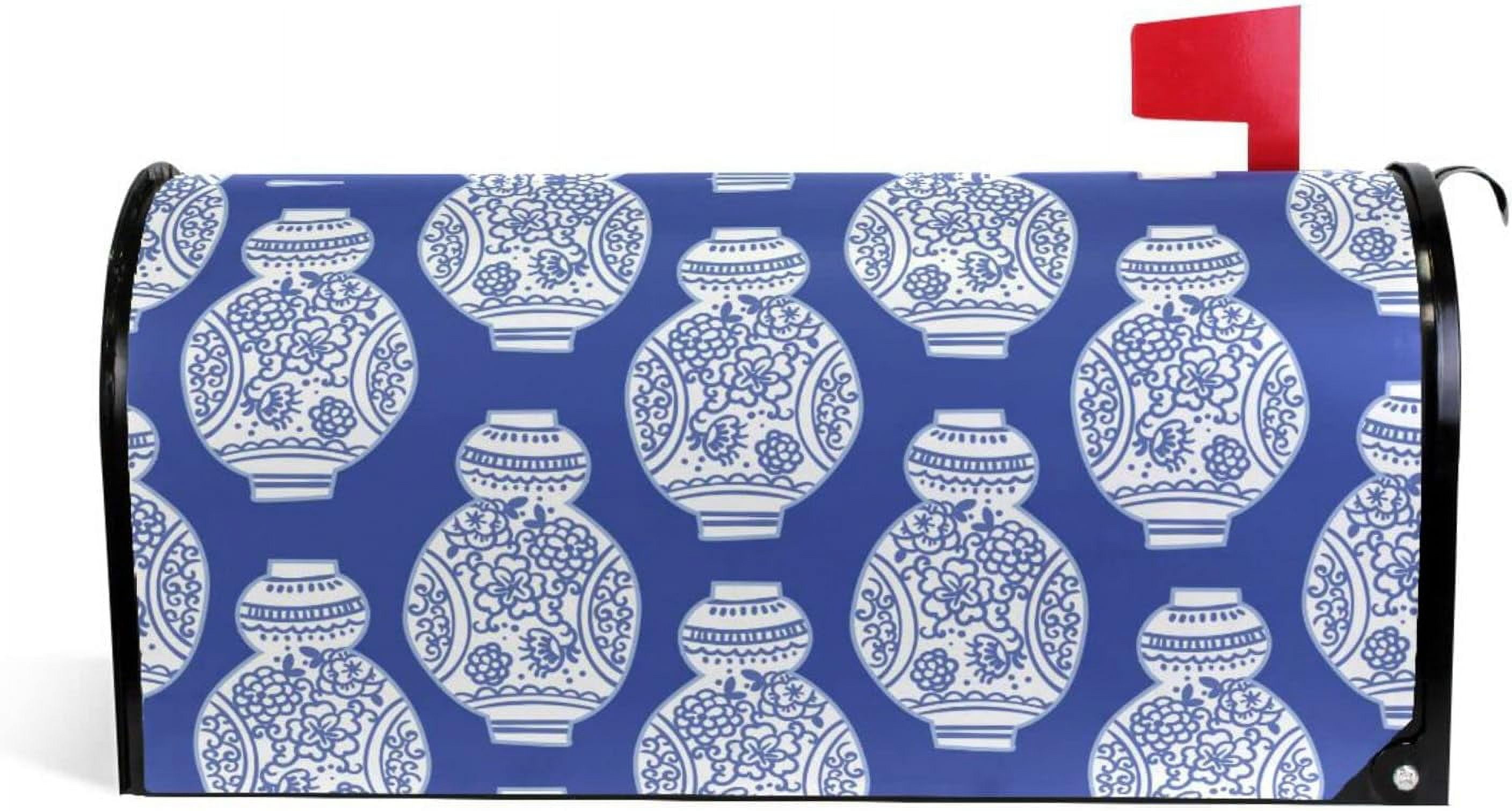 GZHJMY Beautiful Blue Chinoiserie Vases Magnetic Mailbox Cover Standard ...