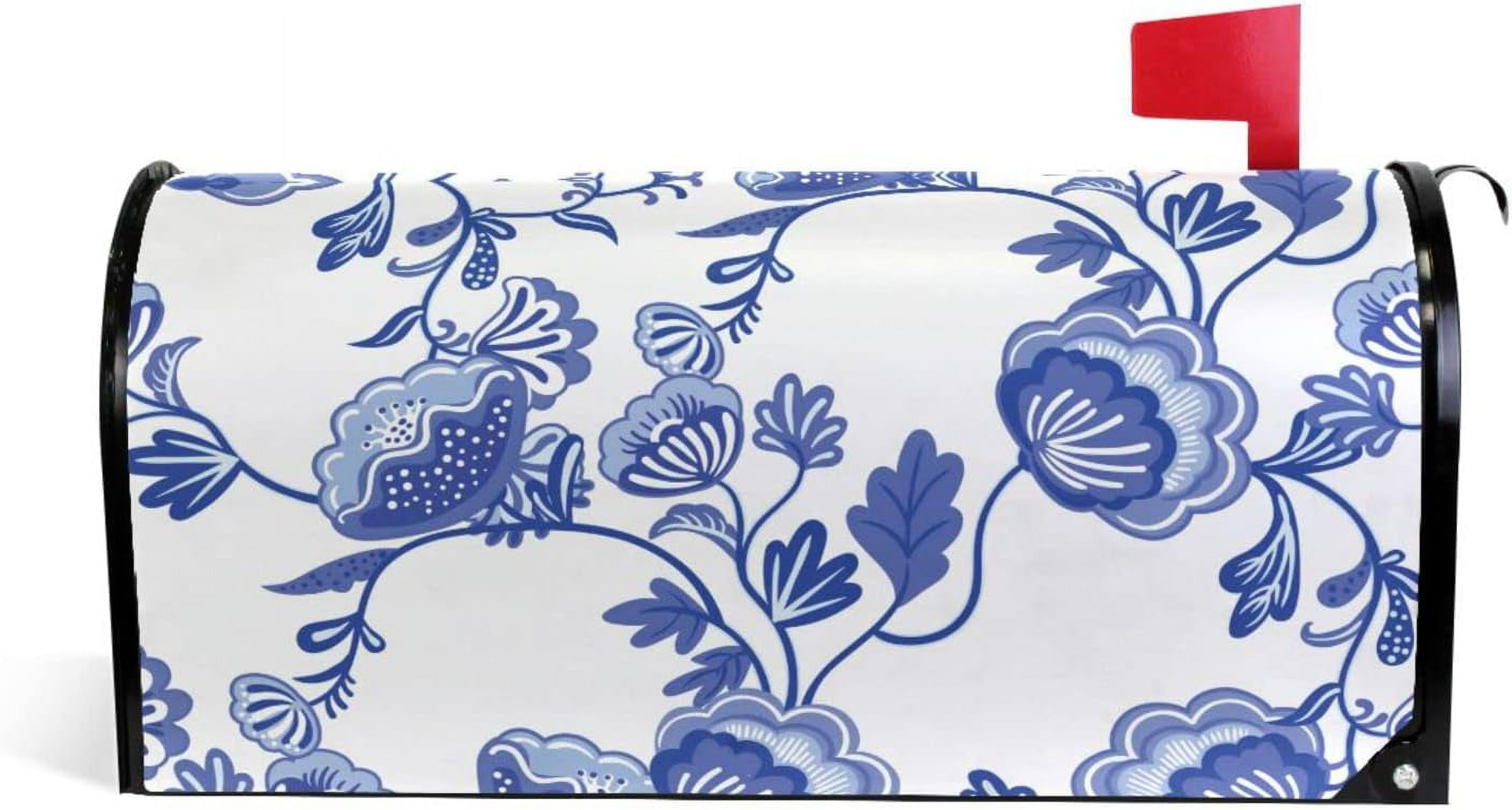 GZHJMY Beautiful Blue Flowers Chinoiserie Magnetic Mailbox Cover ...