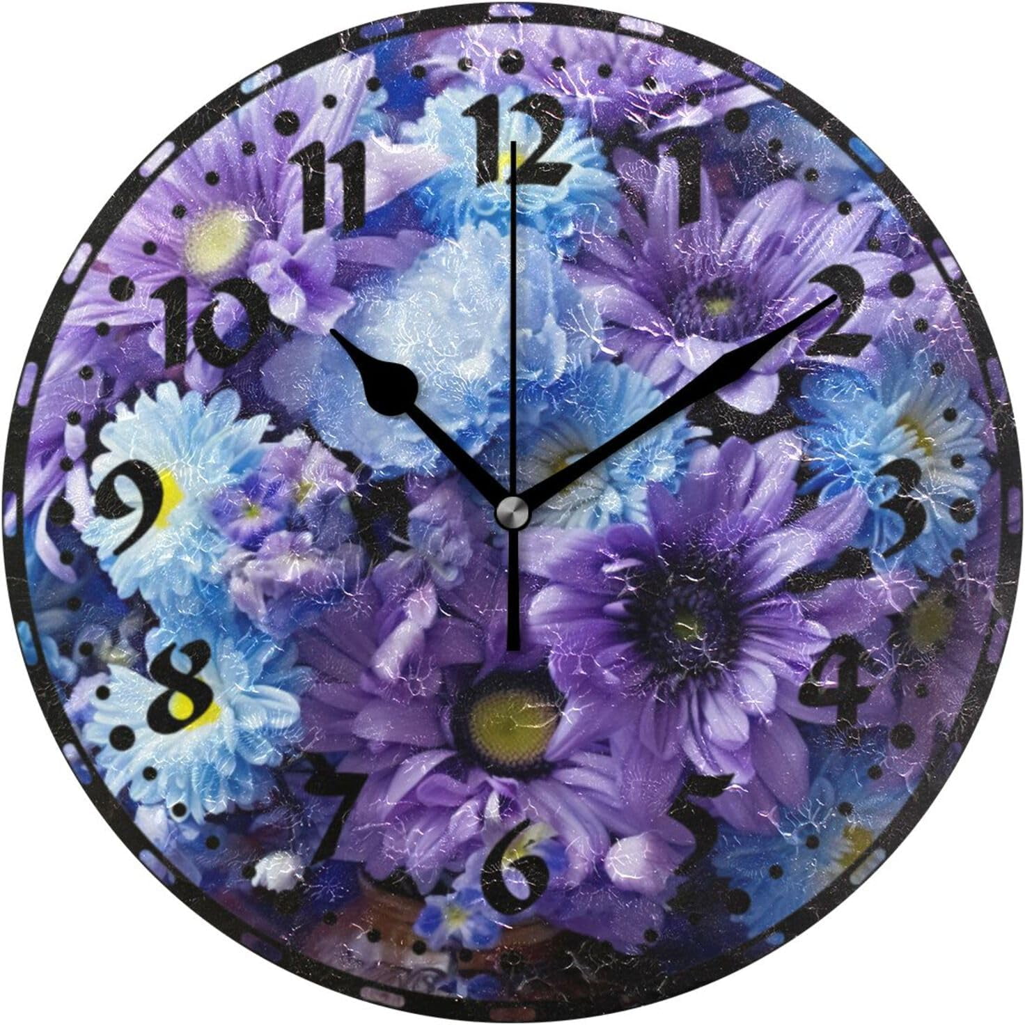 GZHJMY Beautiful Blue Flowers Wall Clock, Silent Non Ticking 10 Inch ...