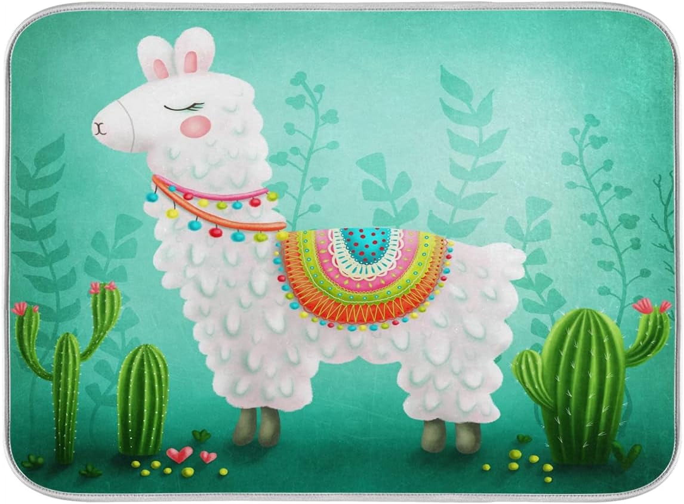 GZHJMY Beautiful Boho Cactus Llama Absorbent Dish Drying Mat, 16 x 18 ...