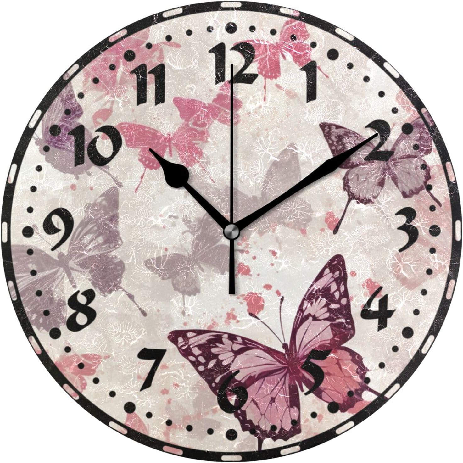 GZHJMY Beautiful Butterfly Wall Clock, PVC Silent Non Ticking 10 Inch ...