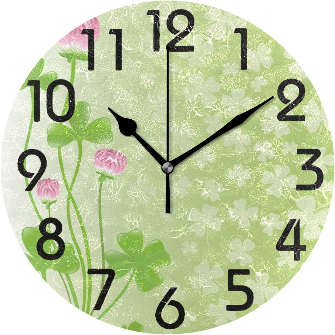 GZHJMY Beautiful Clover Flowers Leaves Print Round Wall Clock ...