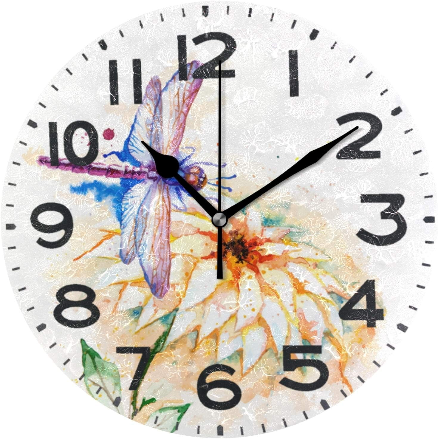 GZHJMY Beautiful Dragonfly Lily Flower Round Wall Clock, 9.5 Inch ...