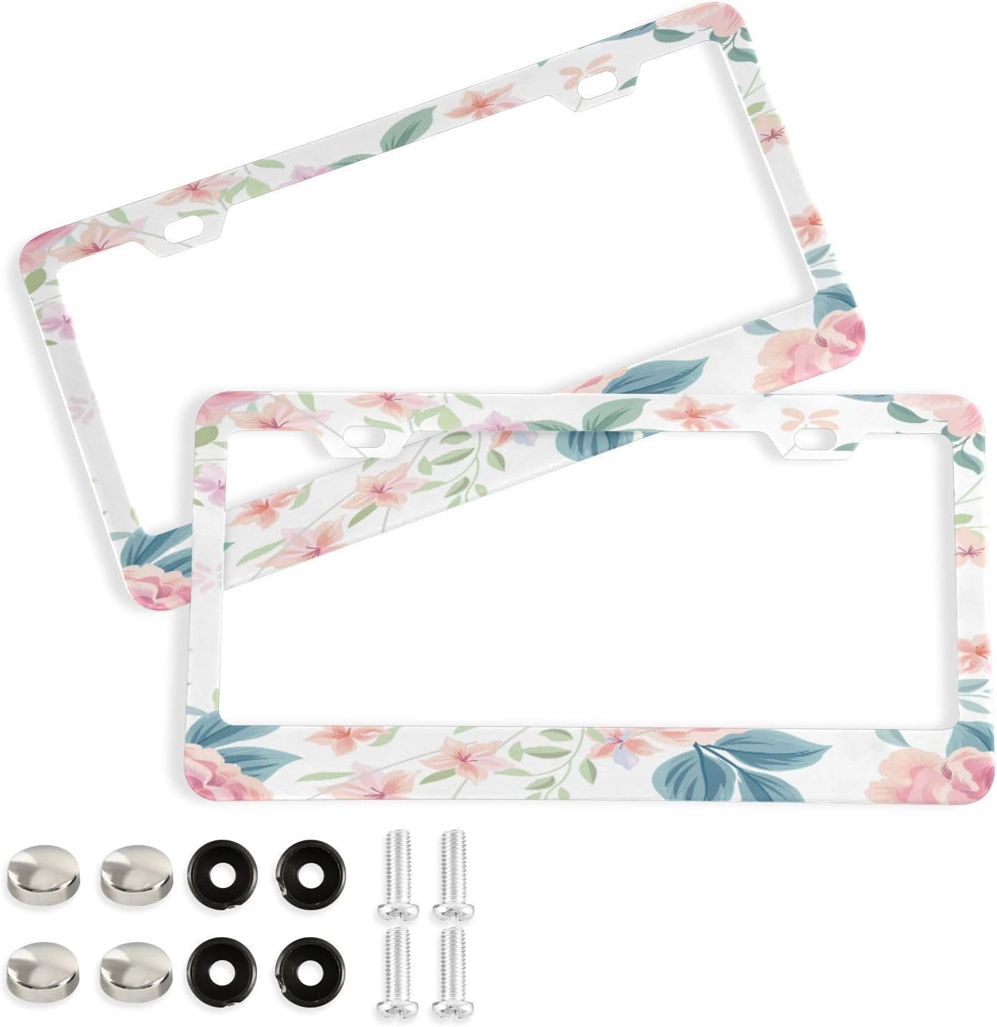 GZHJMY Beautiful Flowers Car License Plate Frame, 2 Pack Aluminum ...