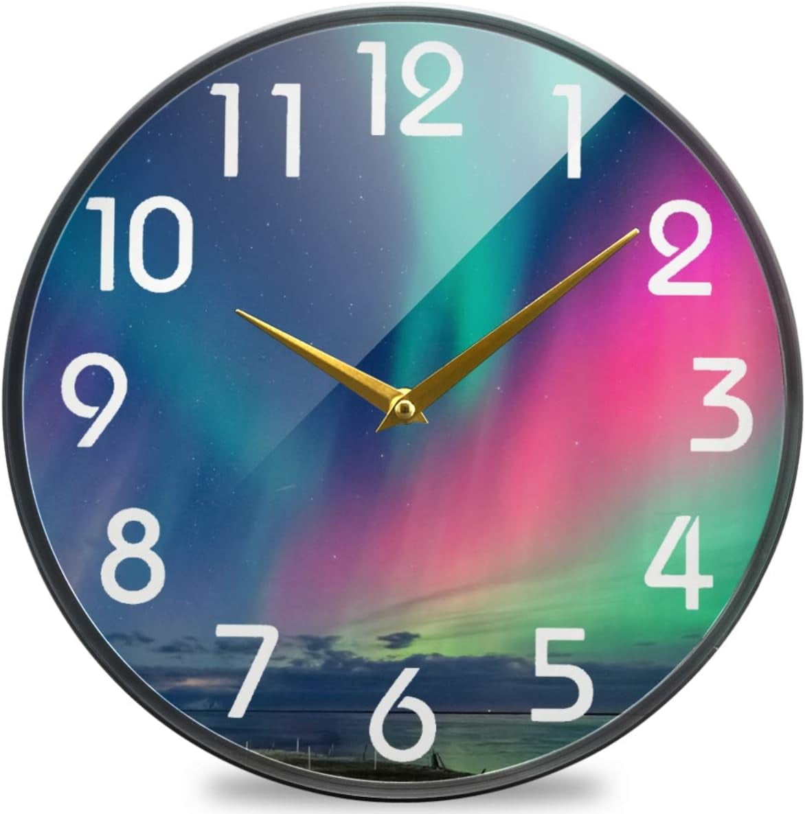 GZHJMY Beautiful Iceland Colorful Northern Light Round Wall Clock, 9.5 ...