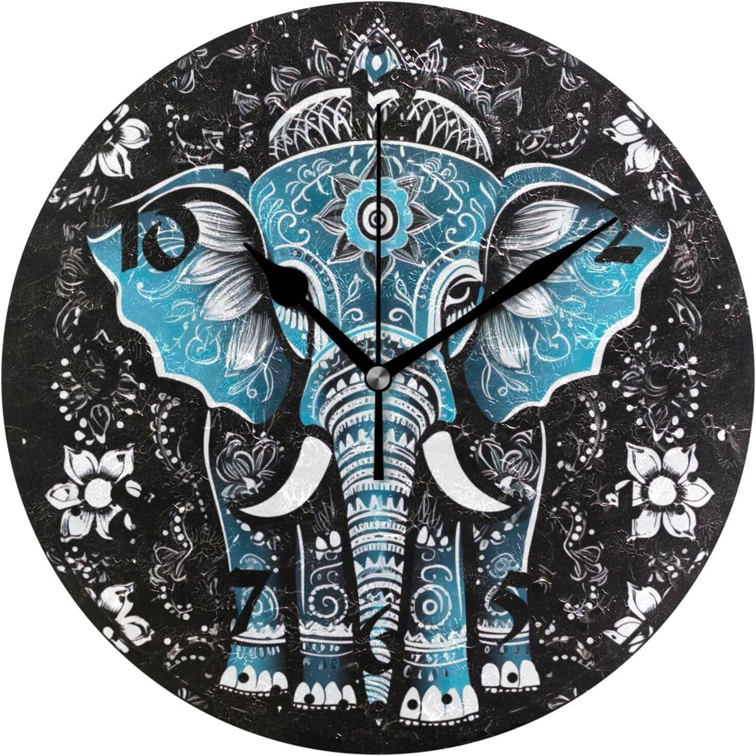 GZHJMY Beautiful Indian Elephant Wall Clock, Silent Non Ticking 10 Inch ...