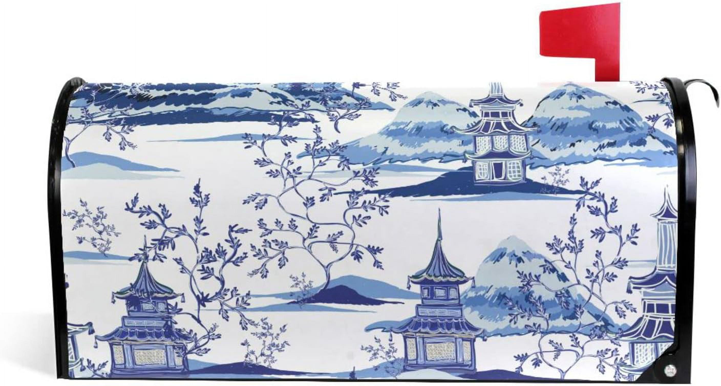 GZHJMY Beautiful Ink Chinoiserie Pagodas Magnetic Mailbox Cover Large ...