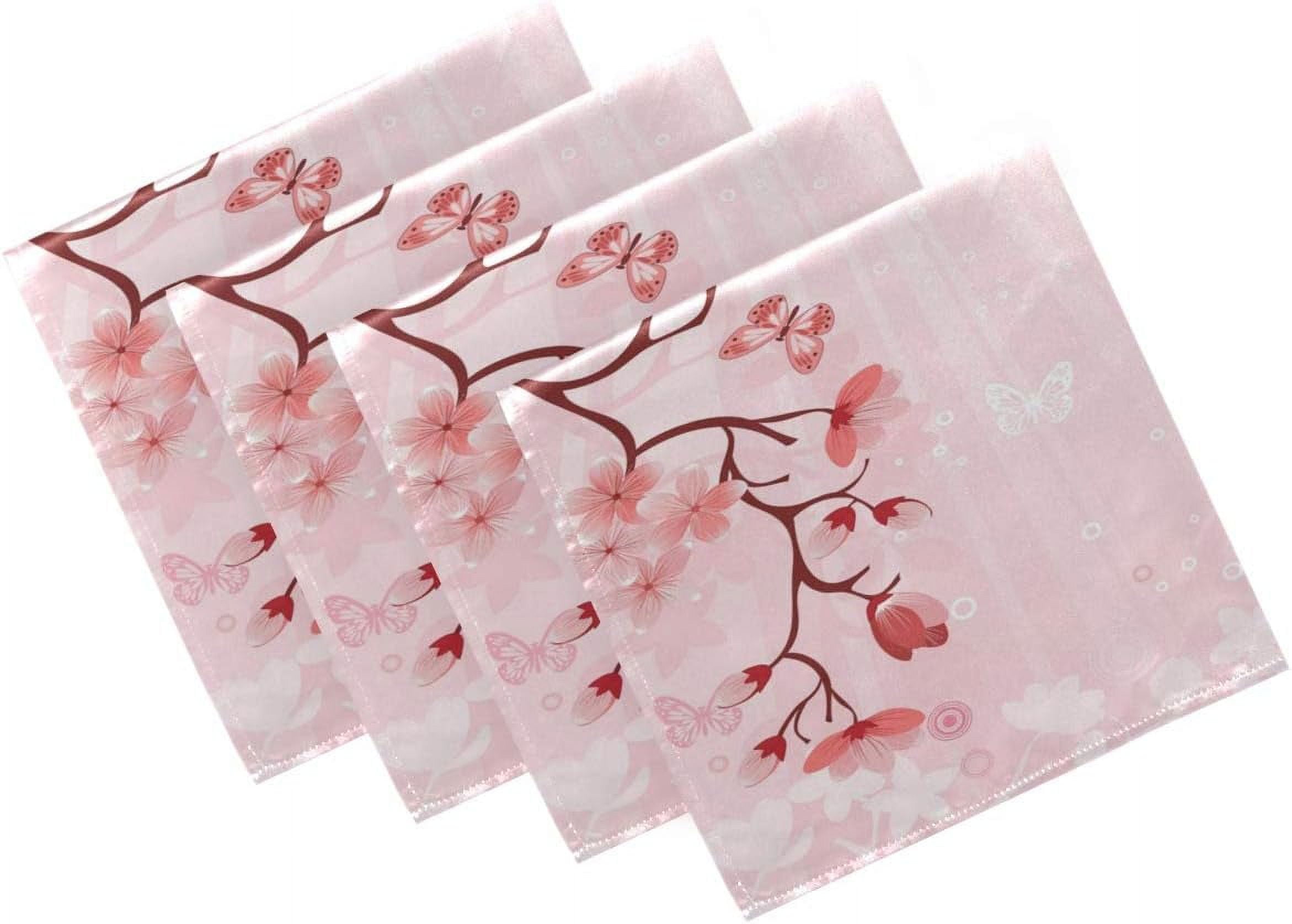 GZHJMY Beautiful Japanese Cherry Blossom Butterfly Pink Cloth Napkins ...