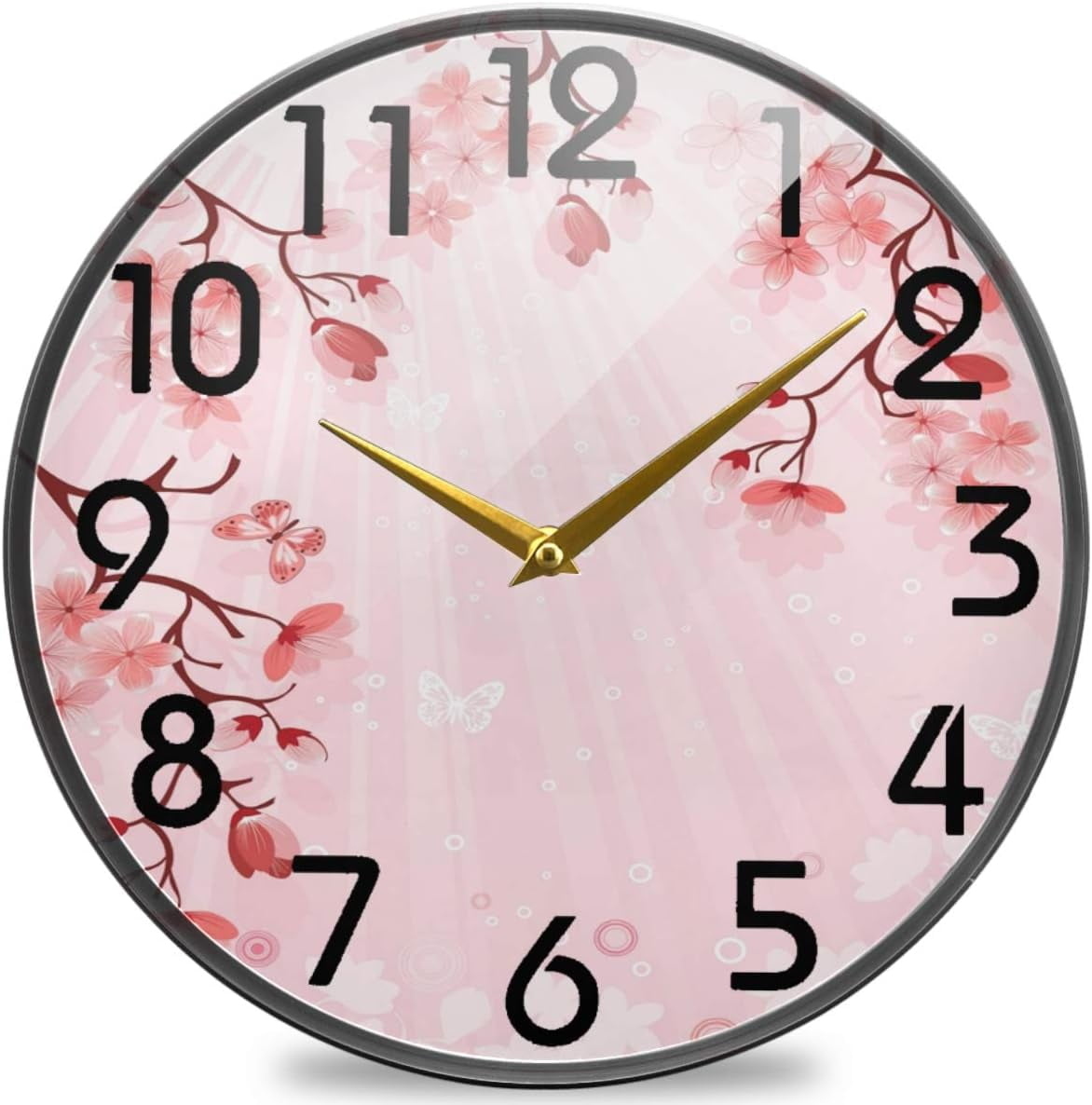 GZHJMY Beautiful Japanese Cherry Blossom Round Wall Clock, 9.5 Inch ...