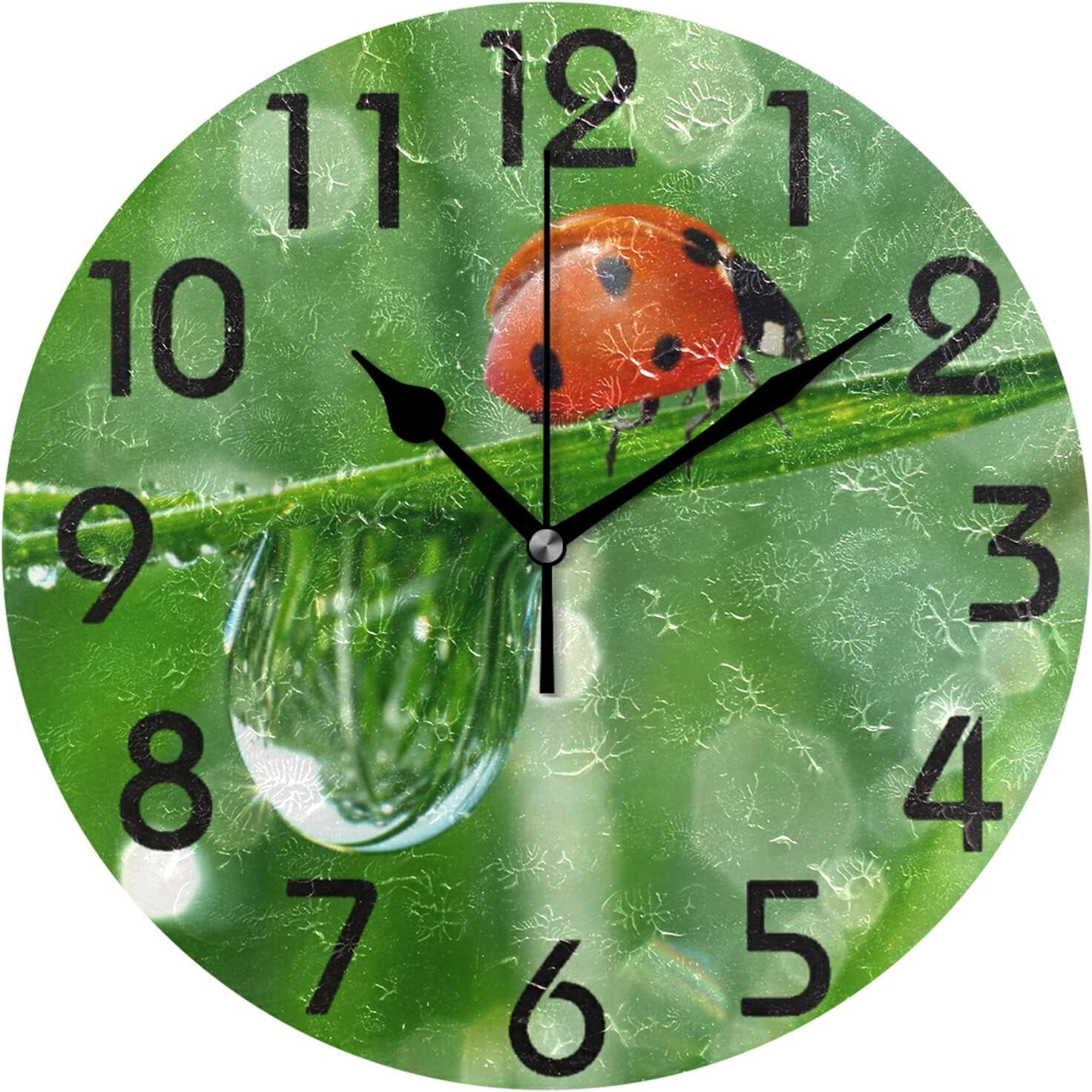 GZHJMY Beautiful Ladybug On Grass Round Wall Clock, 9.5 Inch Battery ...