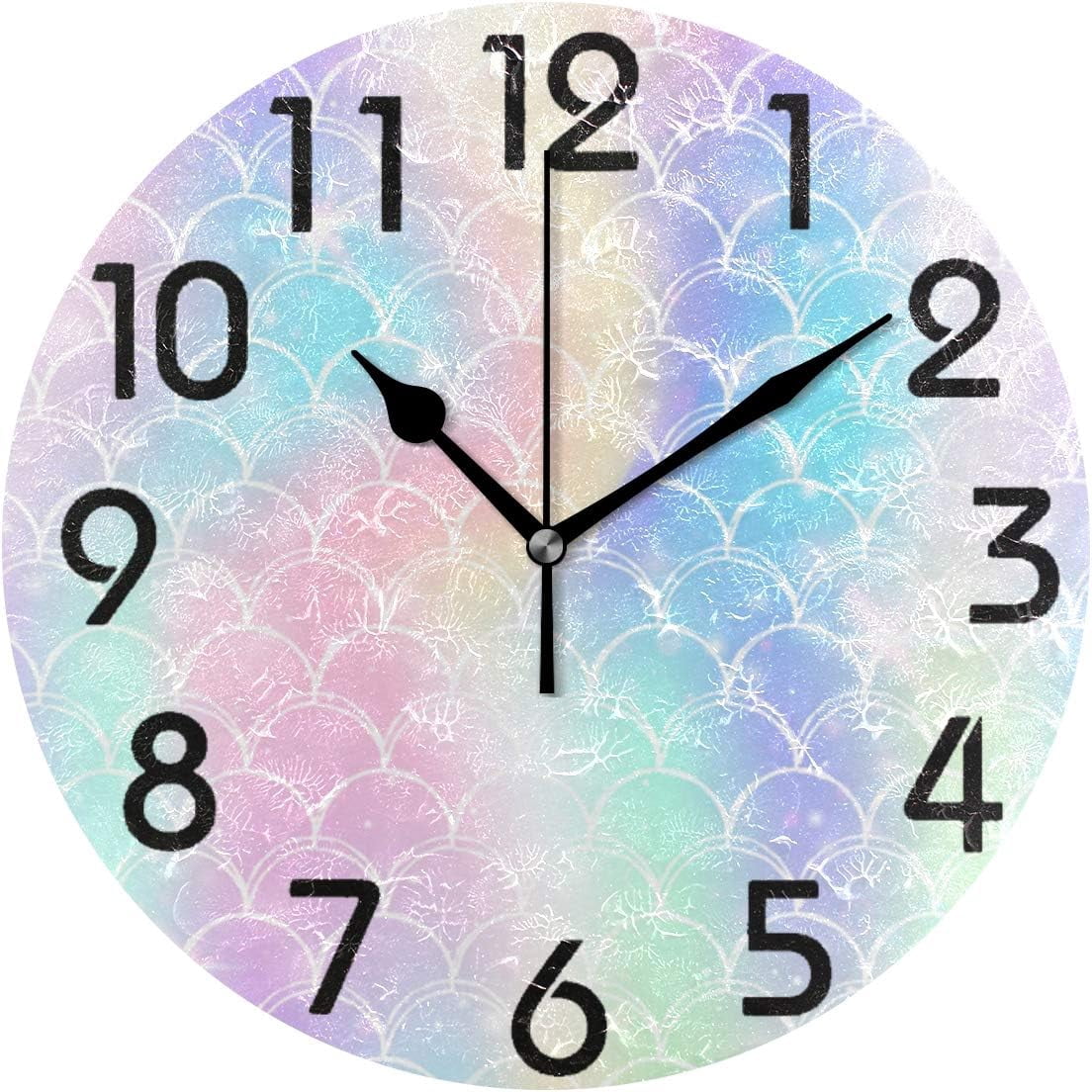GZHJMY Beautiful Magic Rainbow Mermaid Scale Round Wall Clock, 9.5 Inch ...