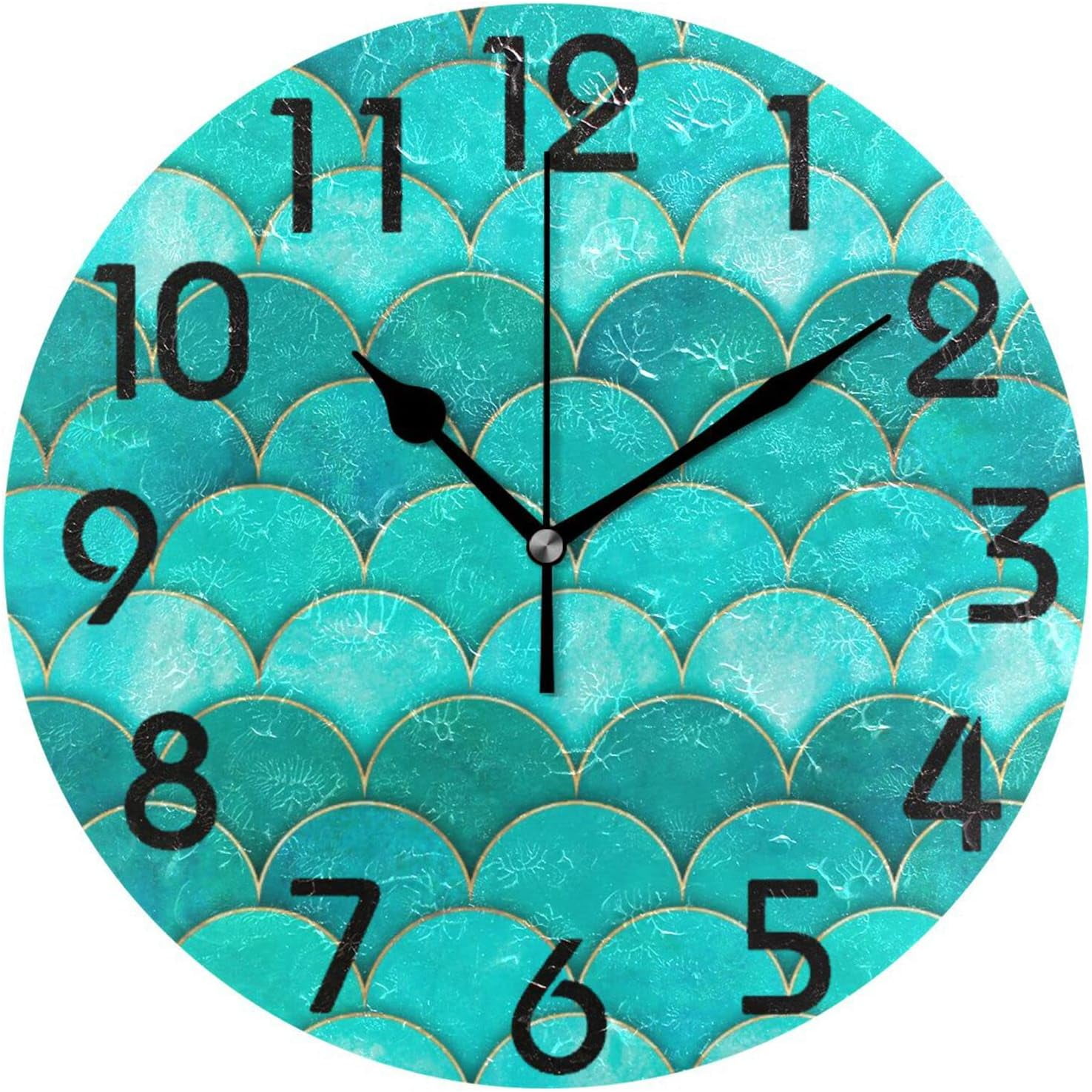 GZHJMY Beautiful Magic Turquoise Mermaid Scales Round Wall Clock, 9.5 ...
