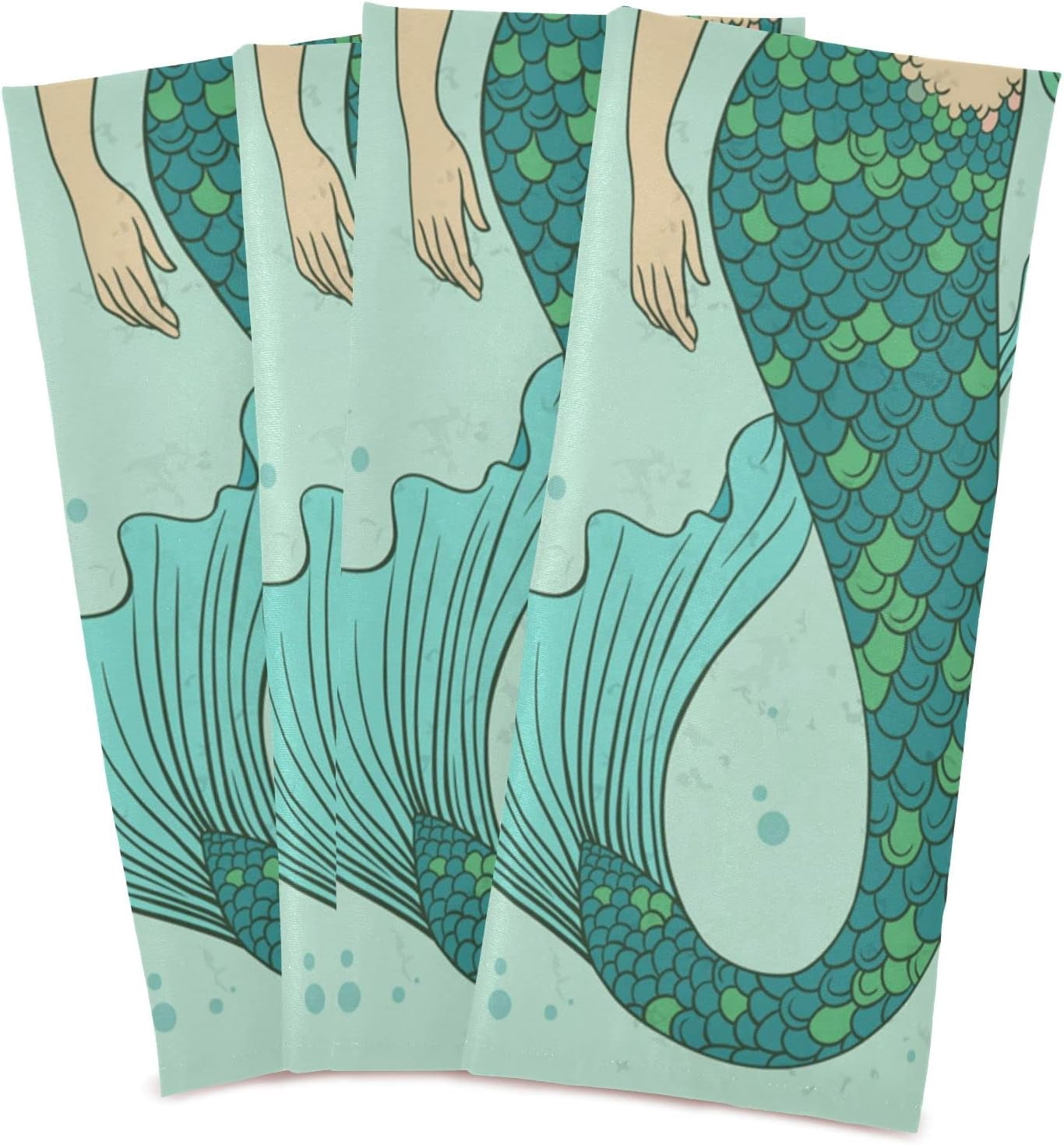 GZHJMY Beautiful Mermaid Green Kitchen Towels Set of 4 Dishcloths Hand ...