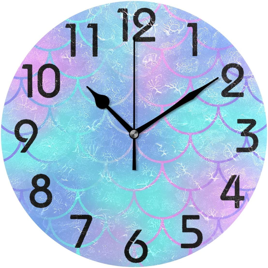 GZHJMY Beautiful Mermaid Tail Scale Pattern Round Wall Clock Decorative ...