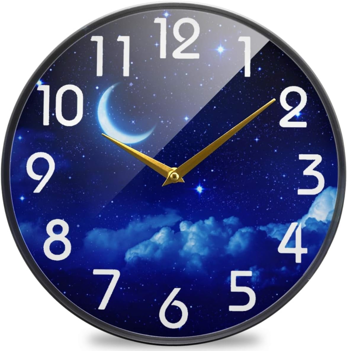 GZHJMY Beautiful Moon Night Round Wall Clock, 9.5 Inch Silent Battery ...