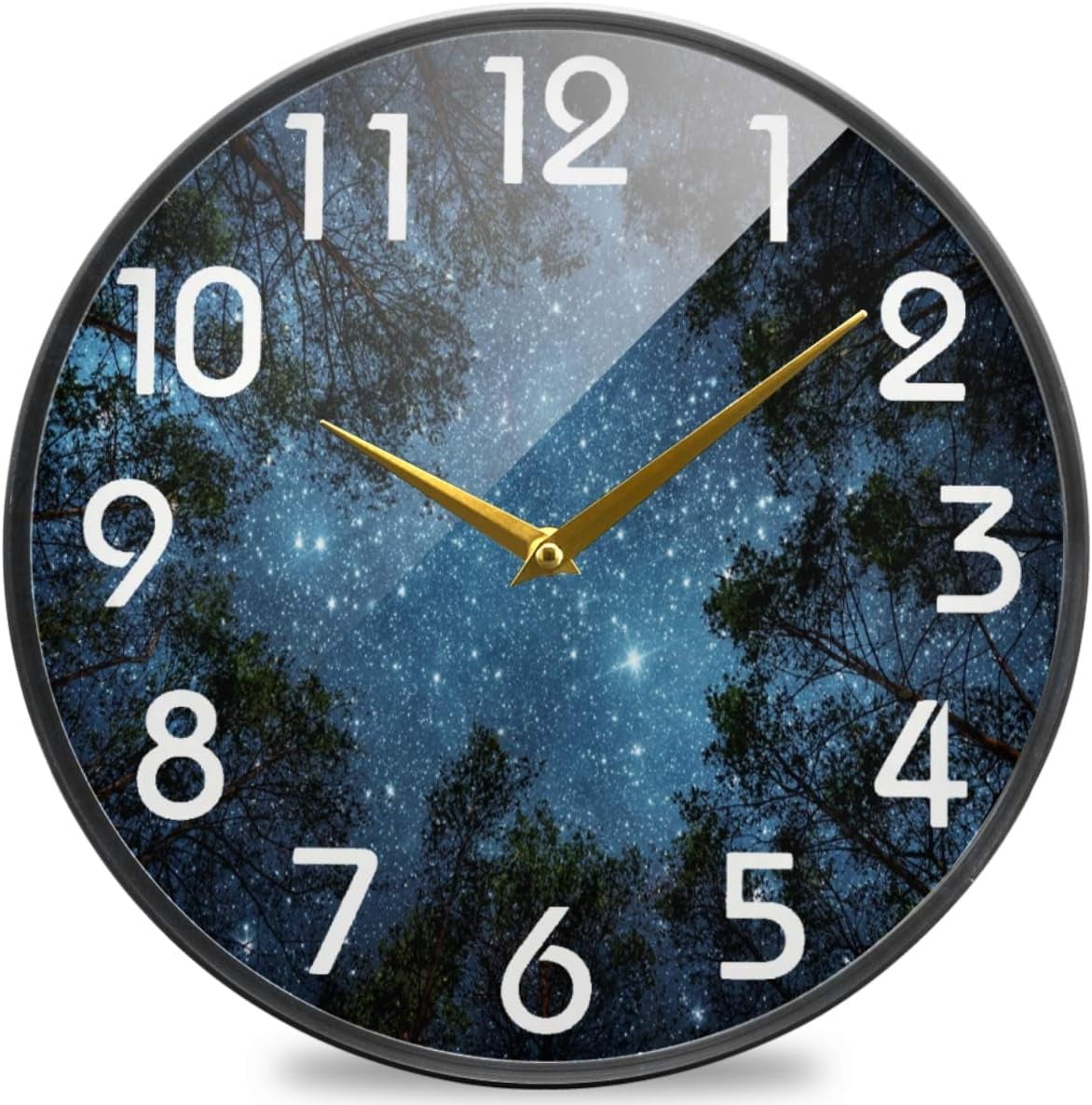 GZHJMY Beautiful Night Starry Sky Trees Silhouette Round Wall Clock, 9. ...