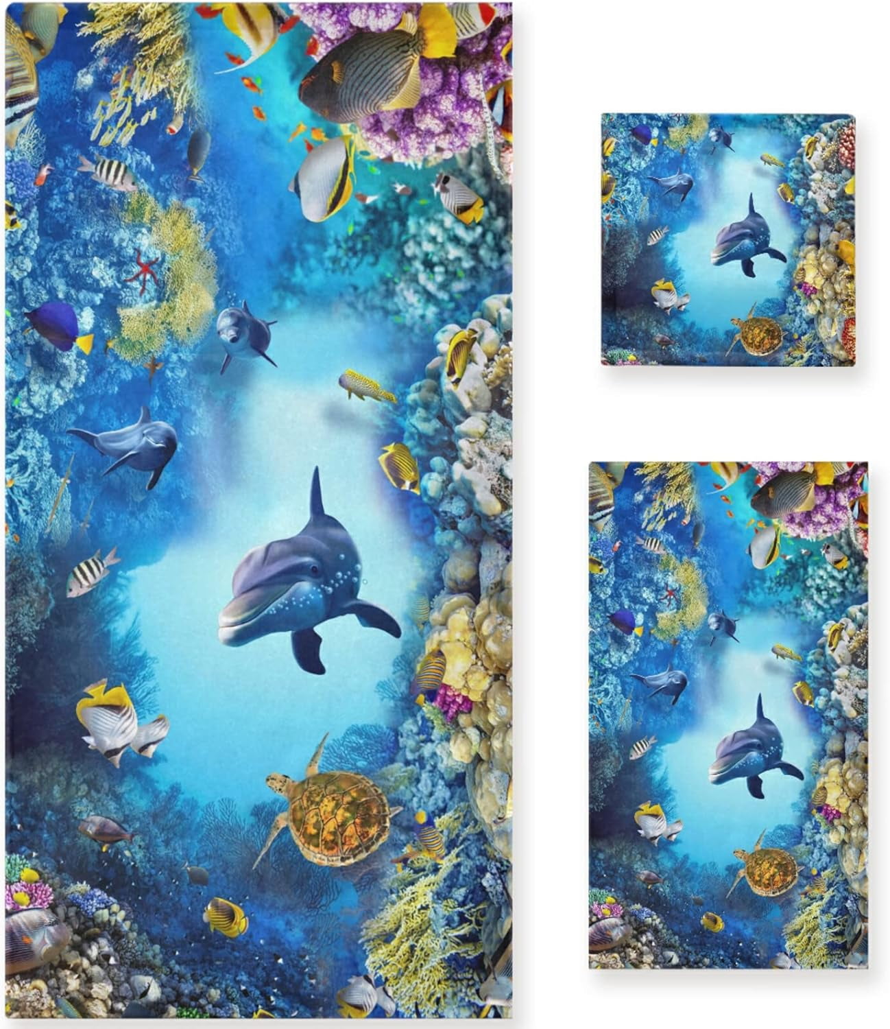 GZHJMY Beautiful Ocean Coral Fish Dolphin Soft Decor 3 Pcs Towels Set ...