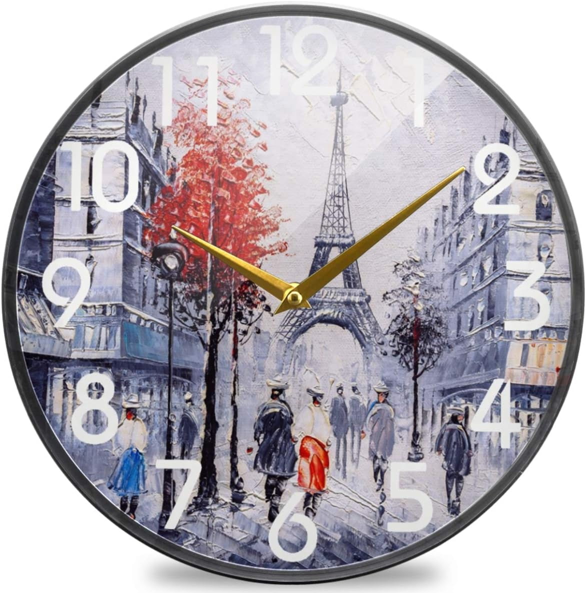 GZHJMY Beautiful Painting Paris Street Eiffel Tower Round Wall Clock, 9 ...