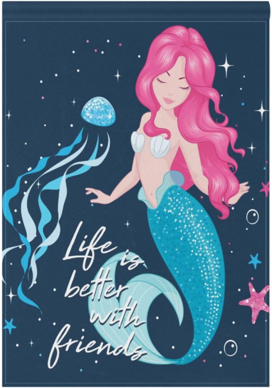 GZHJMY Beautiful Pink Hair Mermaid Garden Flag 12 x 18 Inch Vertical ...