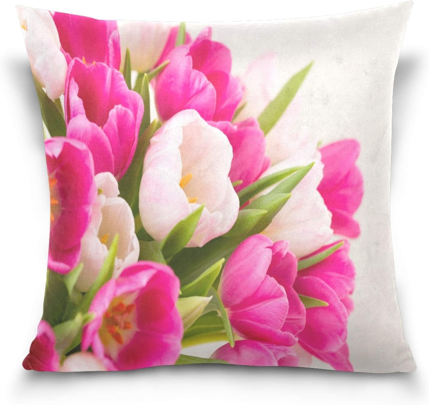 GZHJMY Beautiful Pink Tulips Pillow Covers 16 x 16 Inch Square Decorative Throw Pillow Covers ...