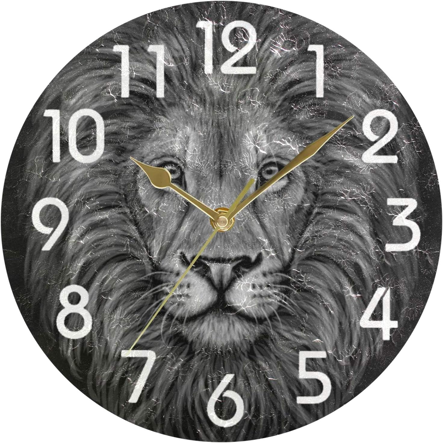 GZHJMY Beautiful Realistic Lion Black Round Wall Clock, 9.5 Inch ...