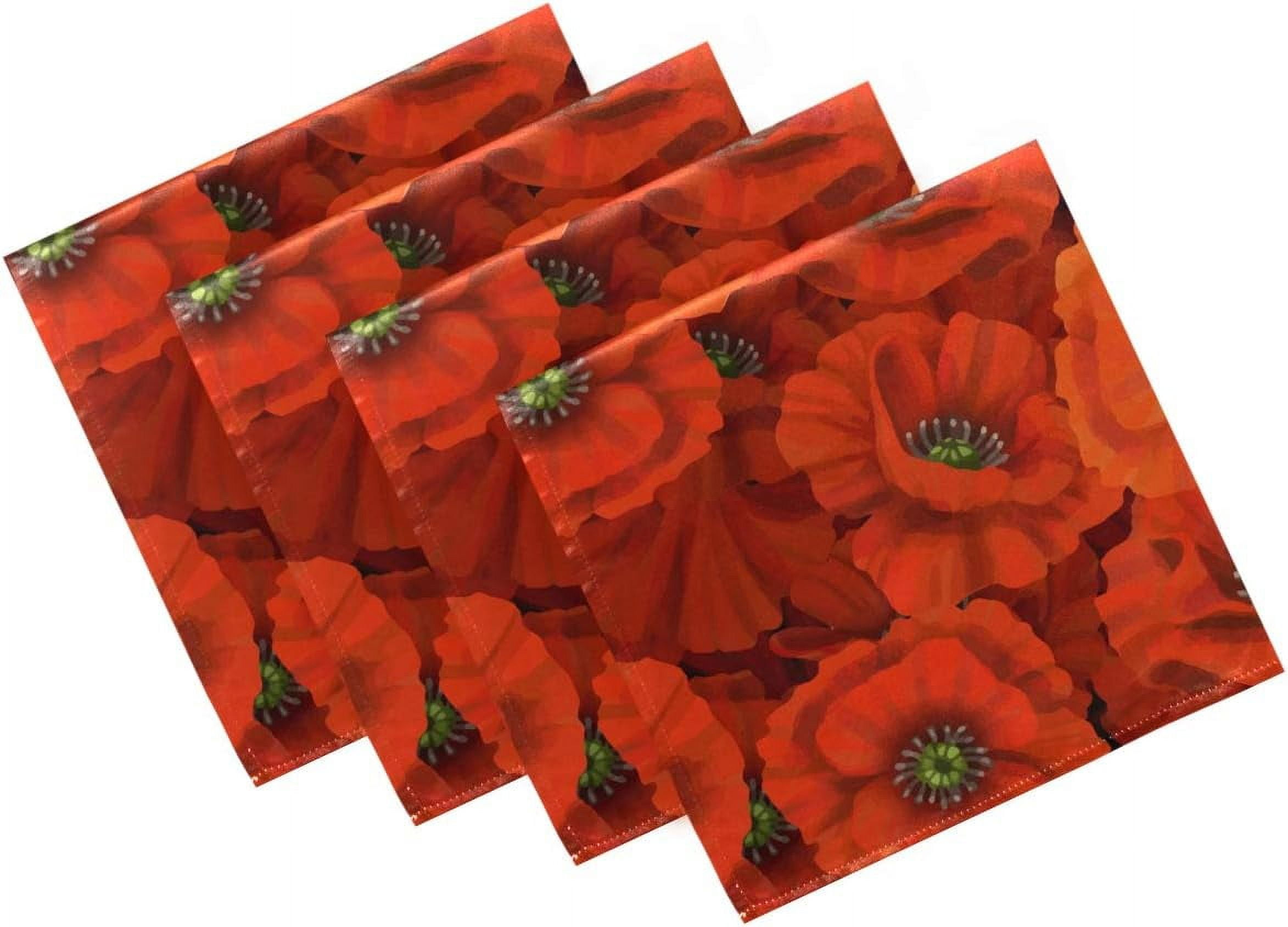 GZHJMY Beautiful Red Poppy Flowers Floral Pattern Cloth Napkins, Set of ...