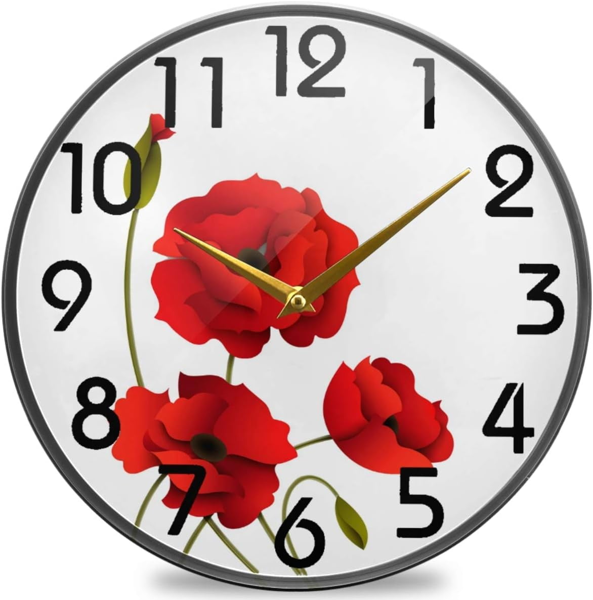 GZHJMY Beautiful Red Poppy Flowers Print Round Wall Clock, 9.5 Inch ...