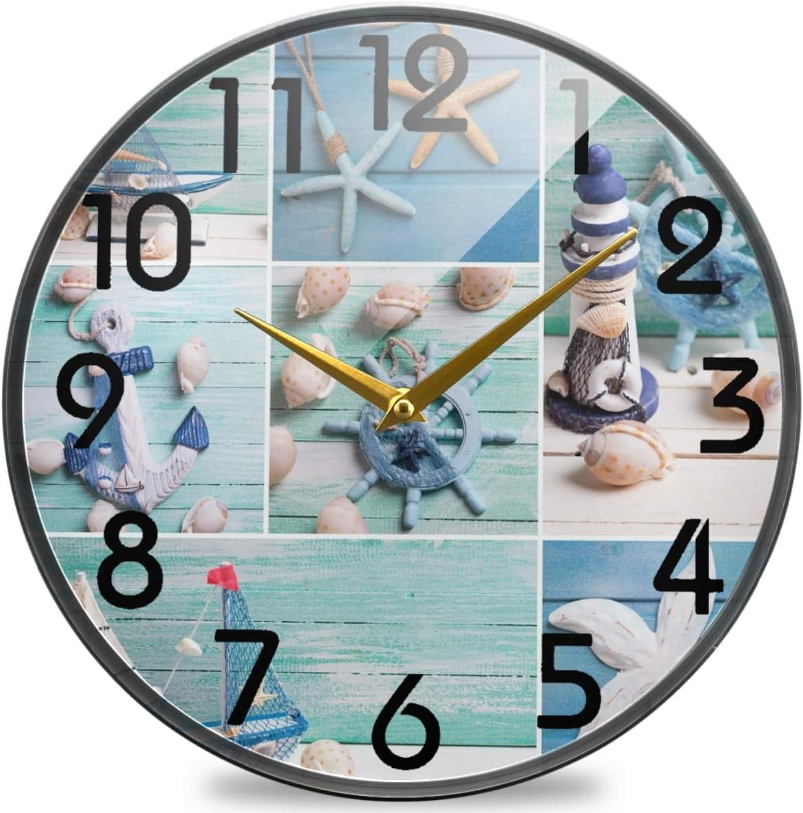 GZHJMY Beautiful Sea Theme Starfish Shells Collage Round Wall Clock, 9. ...