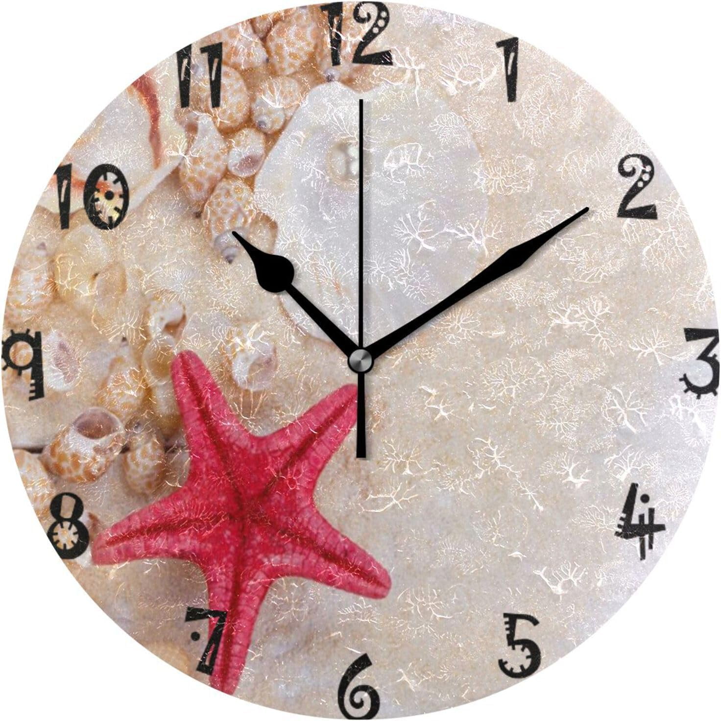 GZHJMY Beautiful Summer Starfish Seashell Wall Clock,Silent Non Ticking ...