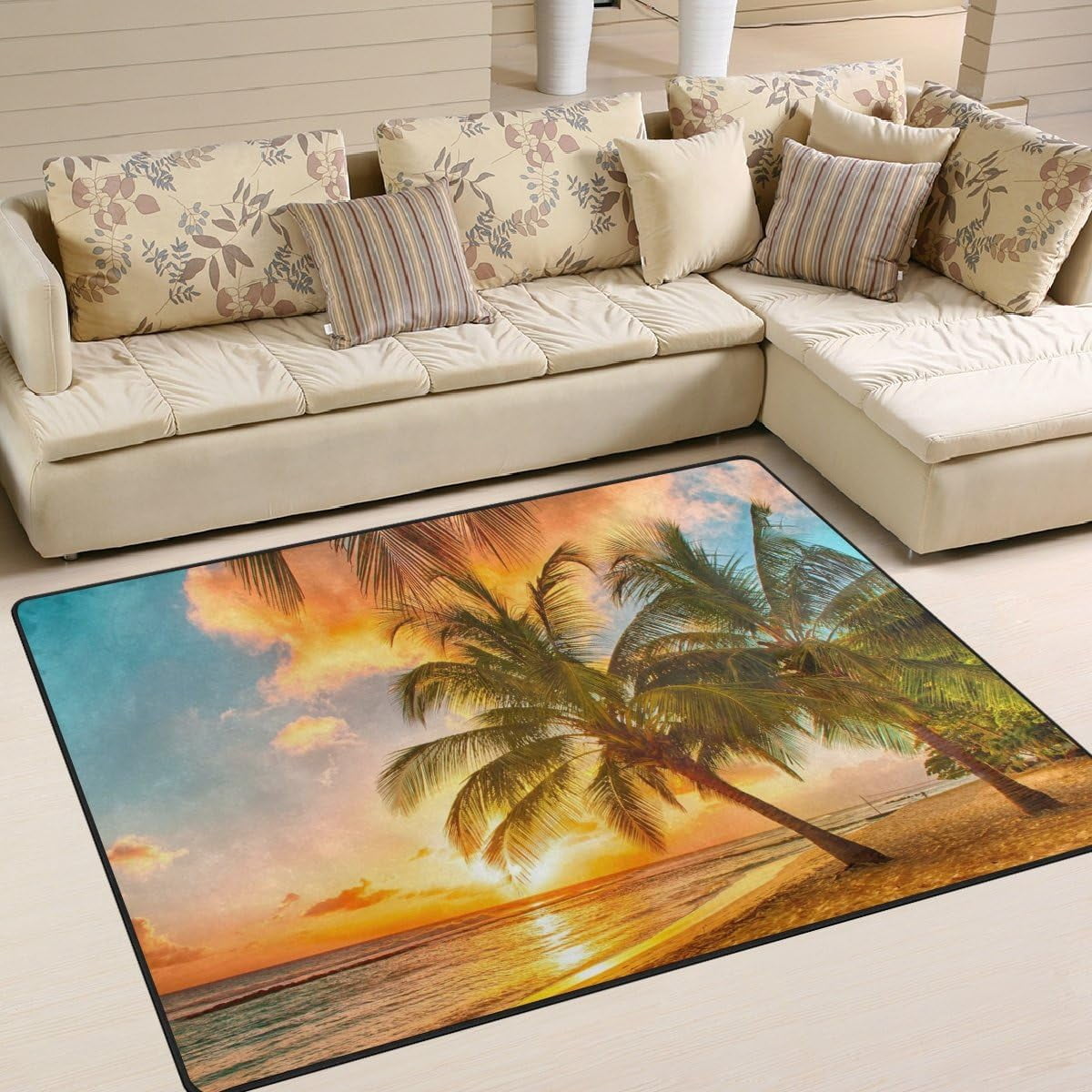 GZHJMY Beautiful Sunset Palm Tree Beach Area Rug Living Room Rugs - 5'3 ...