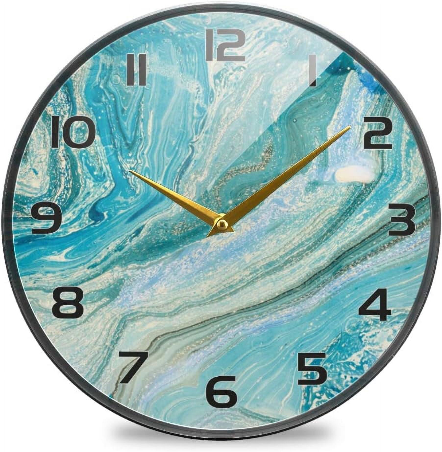 GZHJMY Beautiful Teal Blue Gold Marble Texture Wall Clock Silent Non ...