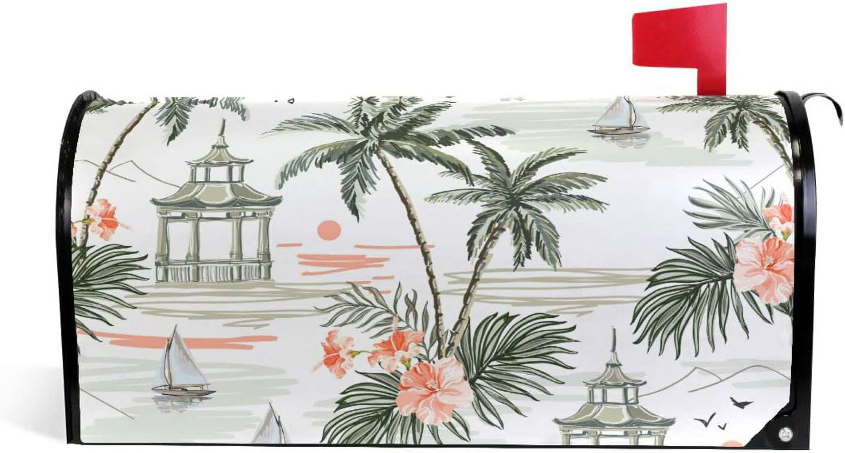 GZHJMY Beautiful Tropical Palm Trees Pavilion Floral Magnetic Mailbox ...