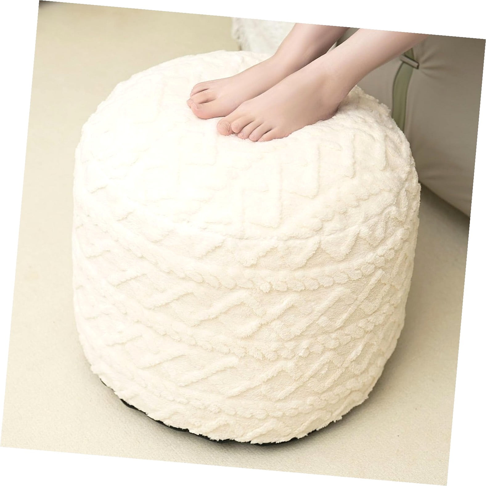 GZHJMY Beige Round Faux Ottoman Pouf - 20x15 Inch Storage Foot Stool ...