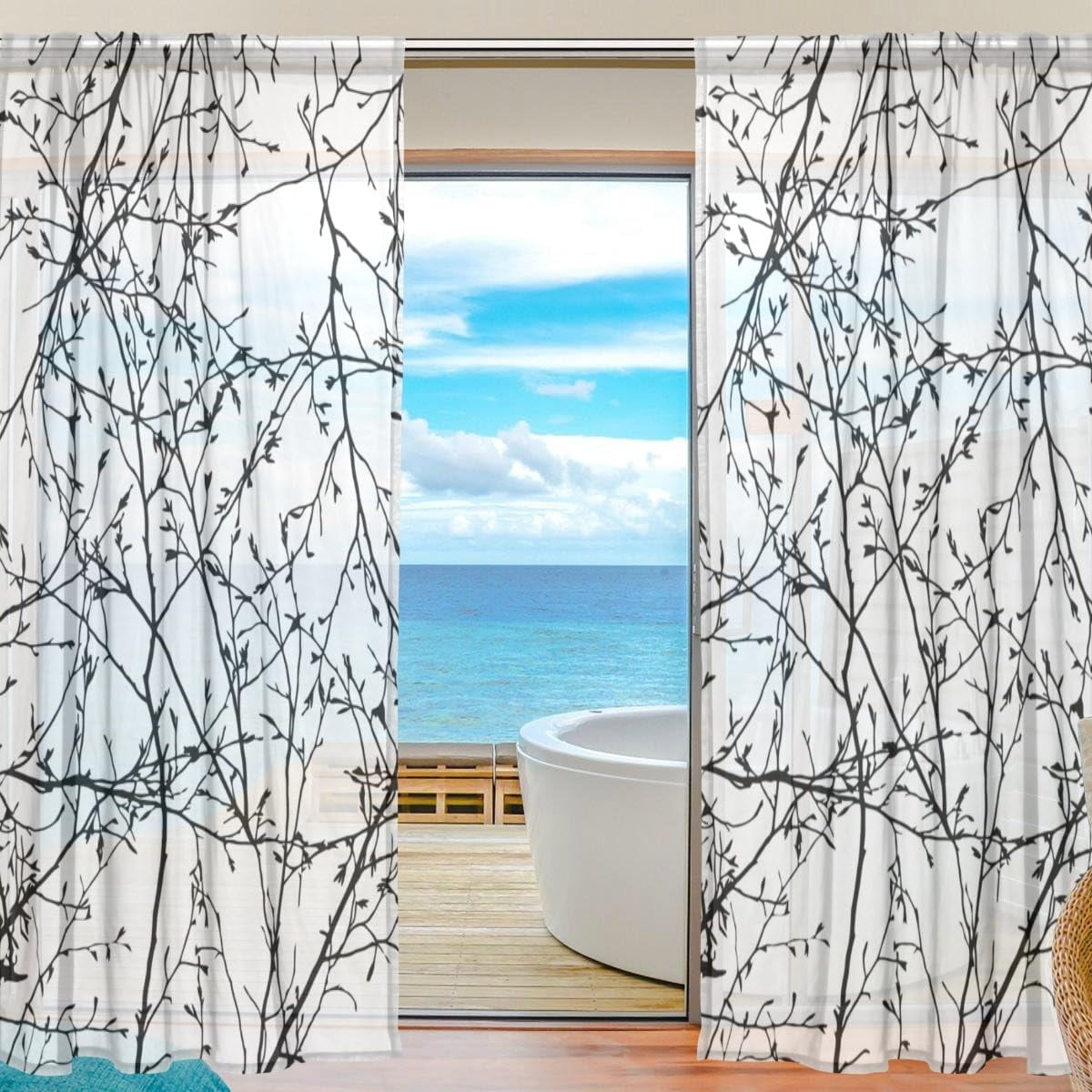 GZHJMY Birch Trees Sheer Window Curtain Panel Drape 55x84 Inch for ...