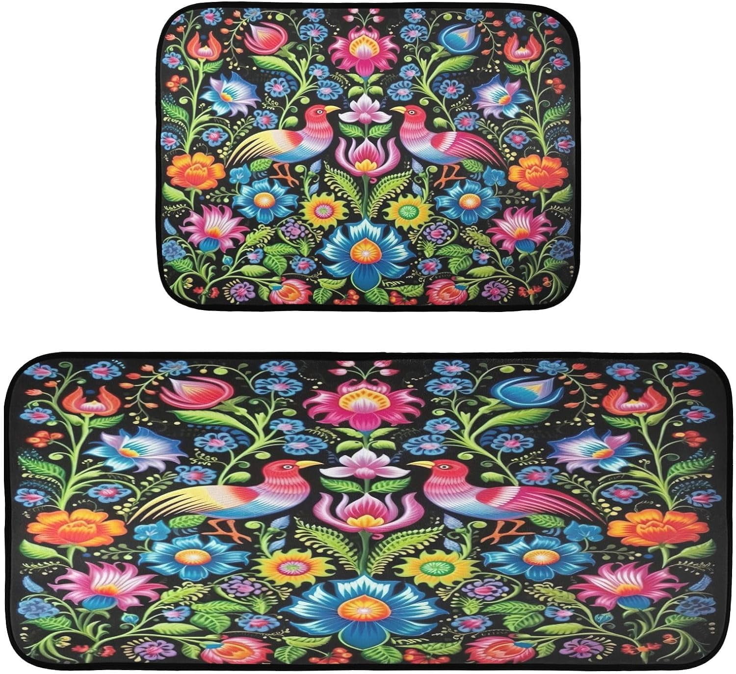 GZHJMY Bird Flower Kitchen Rug Set of 2 Non Slip Washable Cushioned ...